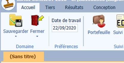 Lancez ISAGI CONNECT ruban Accueil menu Sauvegarder